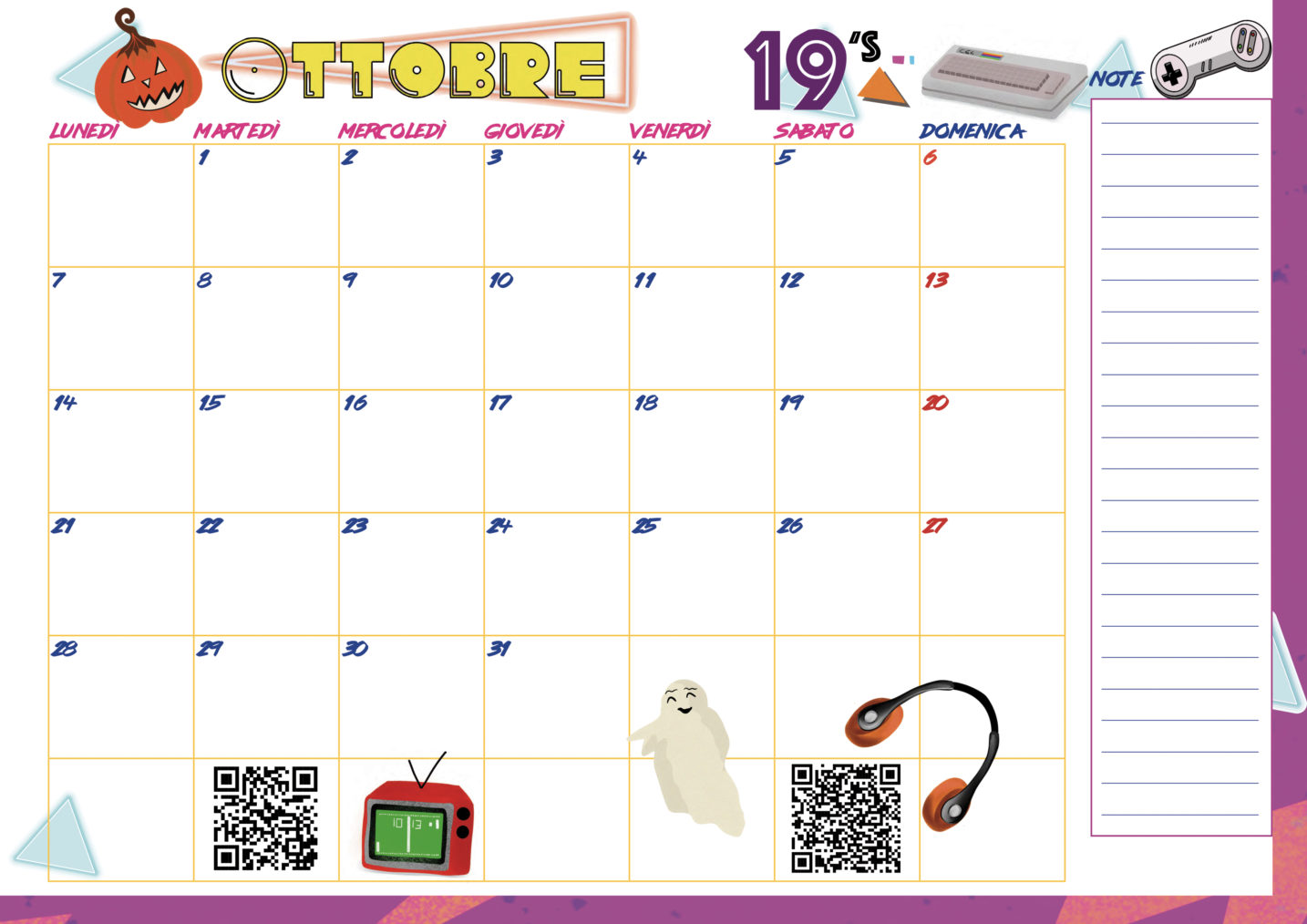 Calendario Anni 80 Interattivo e Scaricabile: Ottobre - Elegrafica